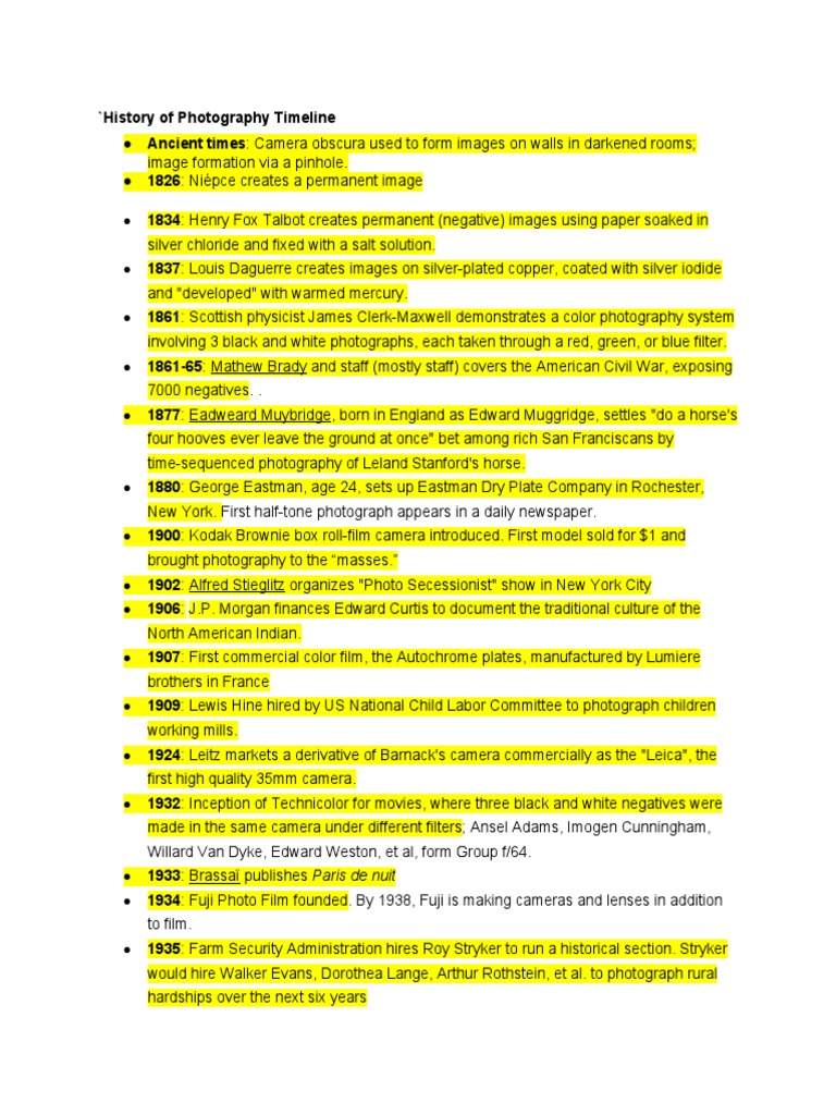 History of Photography Timeline-2017 | PDF | Photography Equipment ...