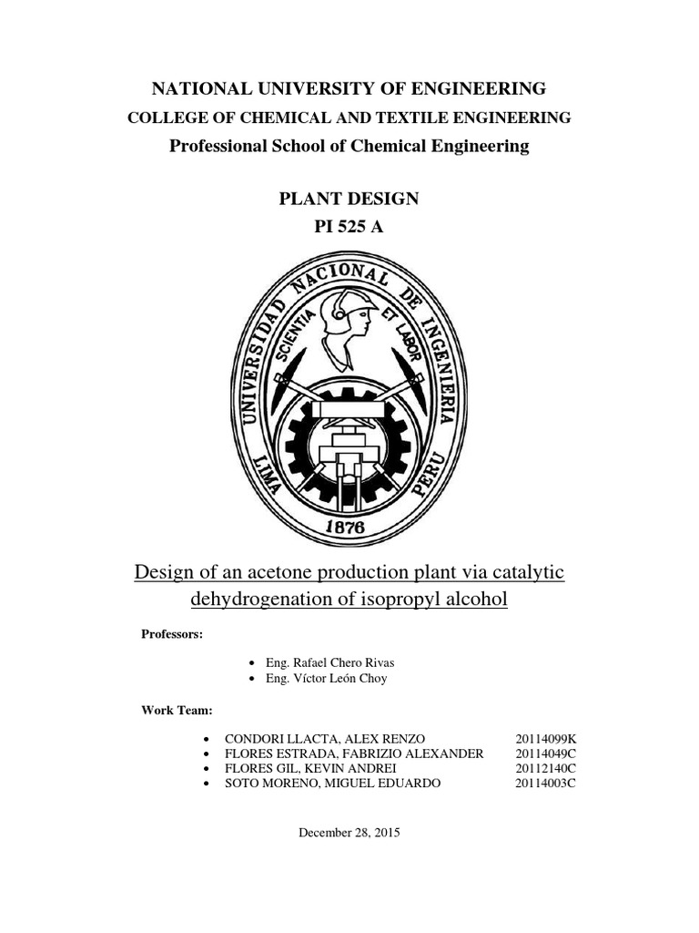Design of An Acetone Production Plant Via Catalytic Dehydrogenation of ...