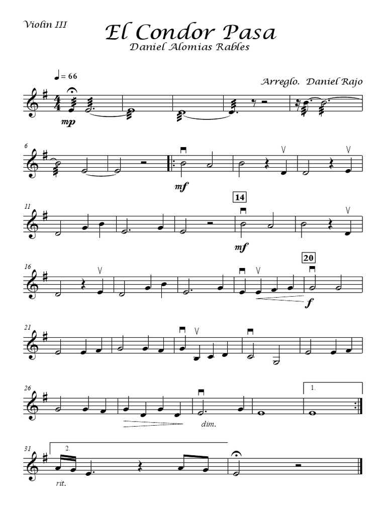 Condor Pasa - Violin III | PDF