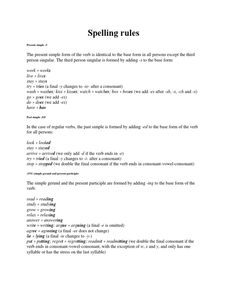 Spelling Rules: Present Simple - S | PDF