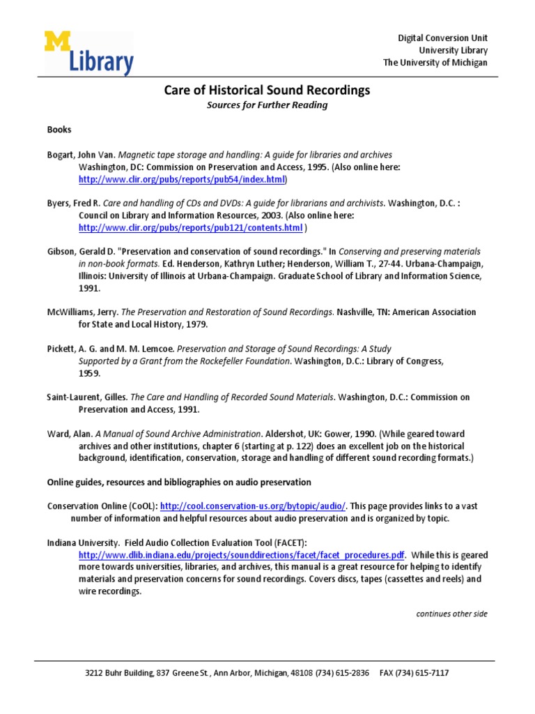 Care of Historical Sound Recordings Guide | PDF | Preservation (Library ...