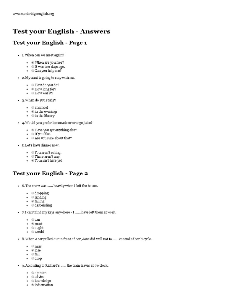 Cambridge English Test Answers | PDF