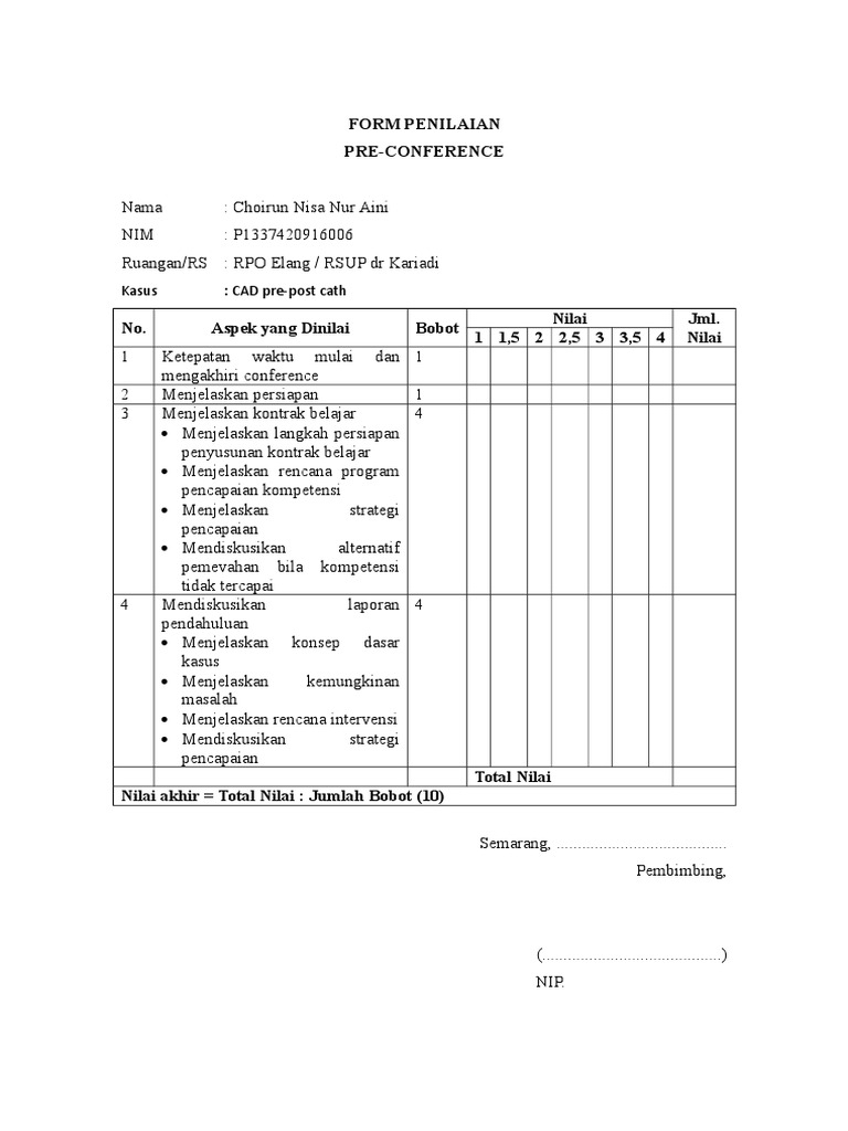 Form Penilaian Pre Post Conference | PDF