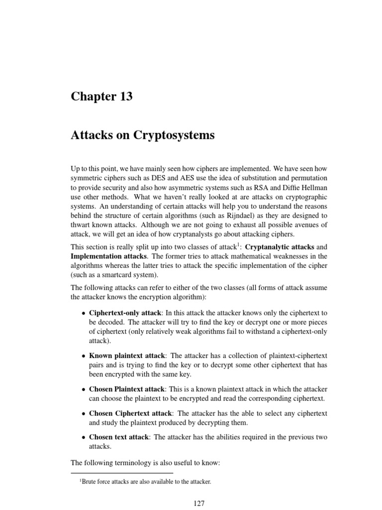 Attacks On Cryptosystems PDF | PDF | Cryptanalysis | Cryptography