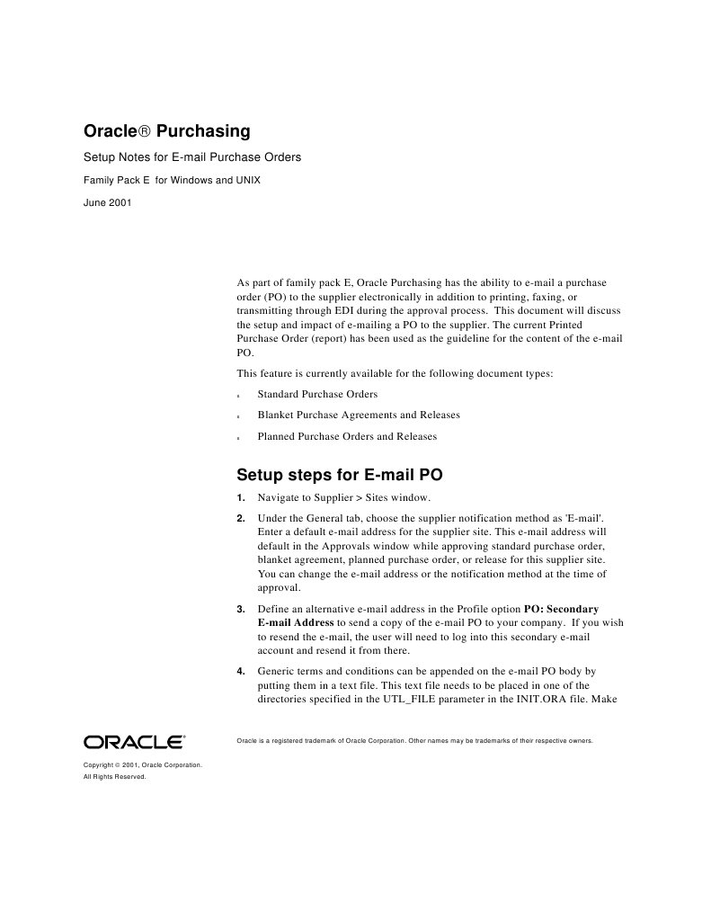 Oracle Purchasing Setup Notes For E-Mail Purchase Orders | PDF ...