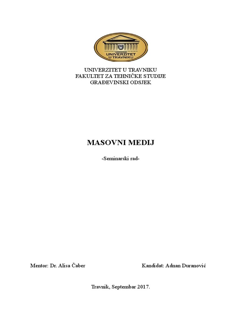 Masovni Medij Seminarski | PDF