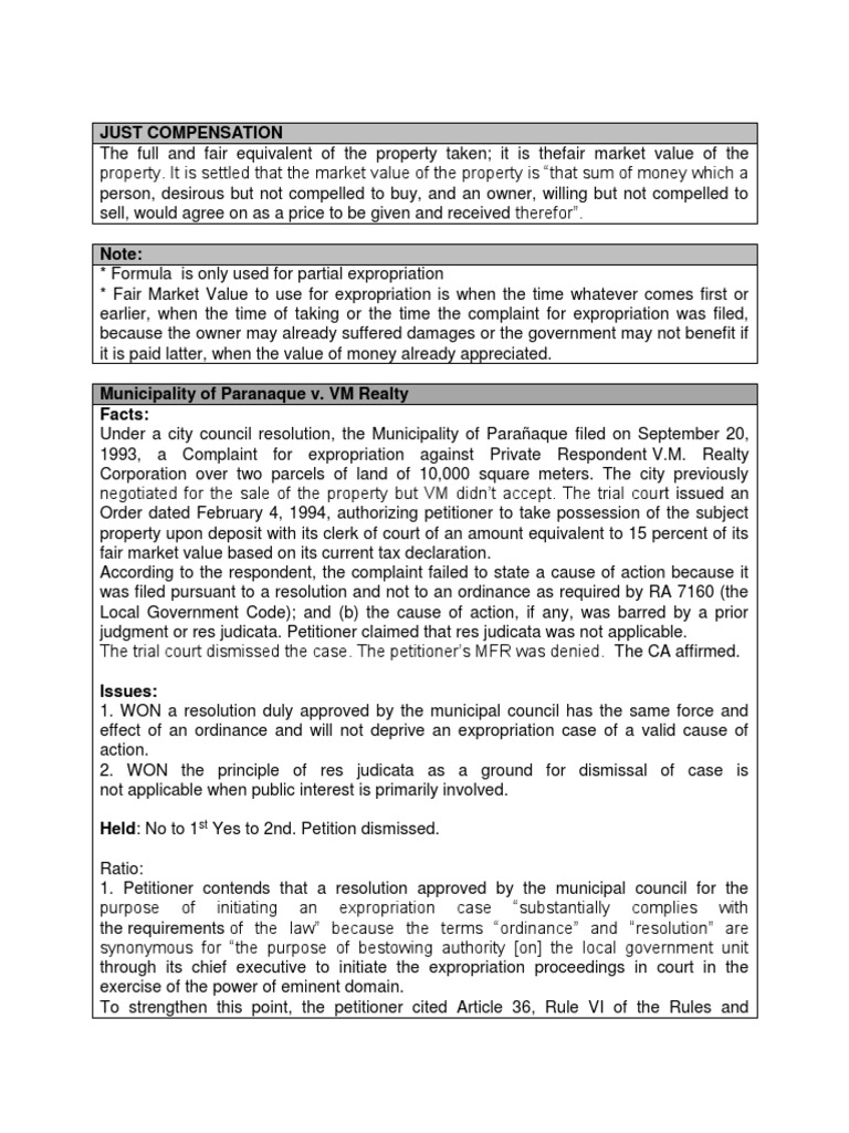 Notes On Just Compensation | PDF | Eminent Domain | Just Compensation
