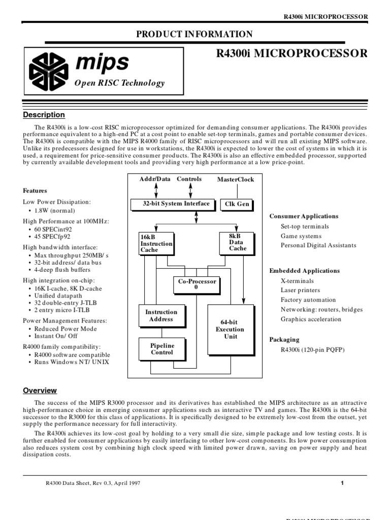 R4300i: Affordable High-Performance Chip | PDF | Cpu Cache | 64 Bit ...