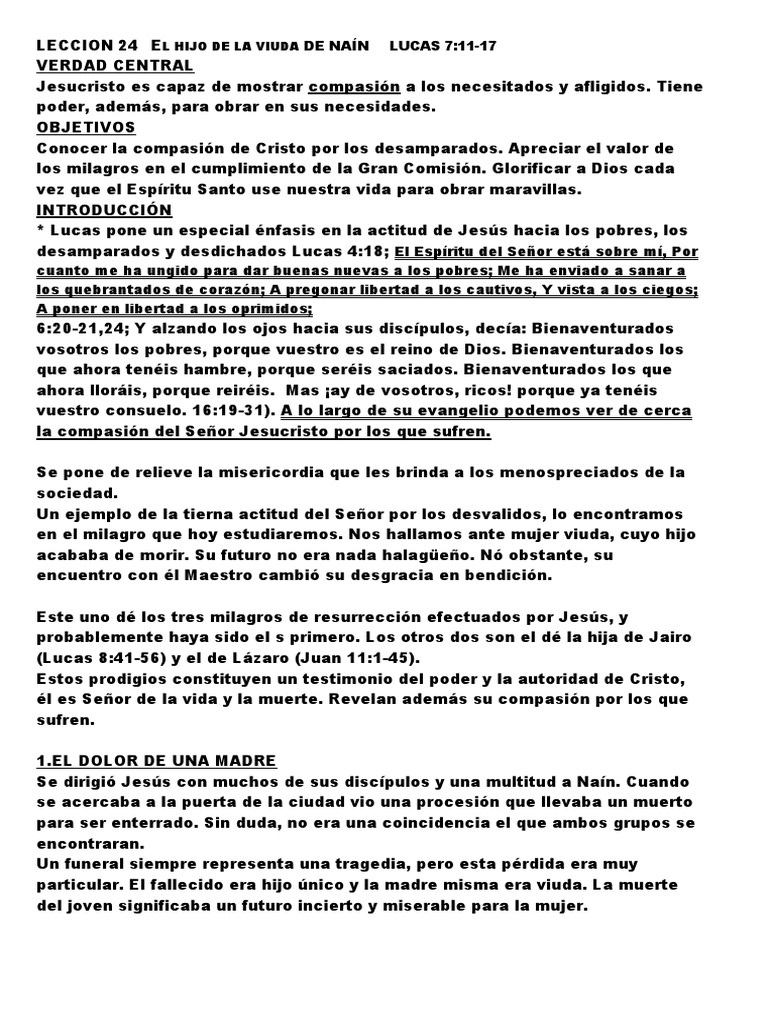 Leccion 24 El Hijo de La Viuda de Naín Lucas 7 | PDF | Evangelio De ...