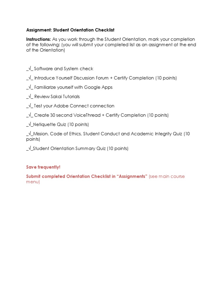 Orientation Checklist | PDF