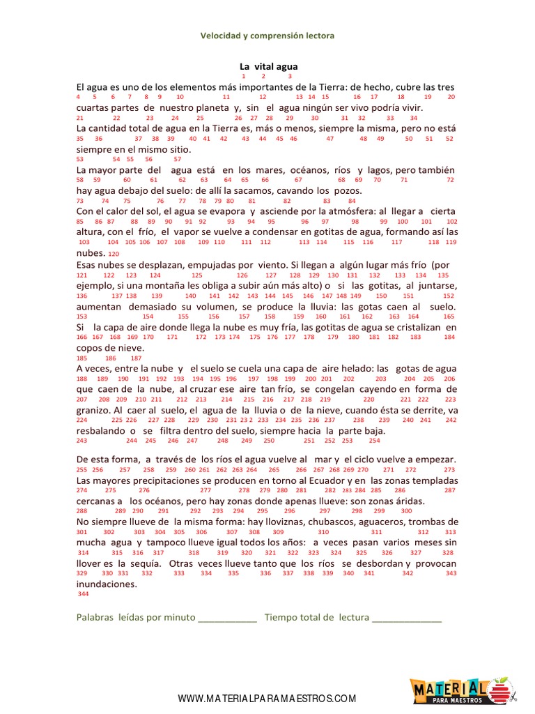 Lecturas para Tomar Palabras Por Minuto y Text de Comprension Lectora ...