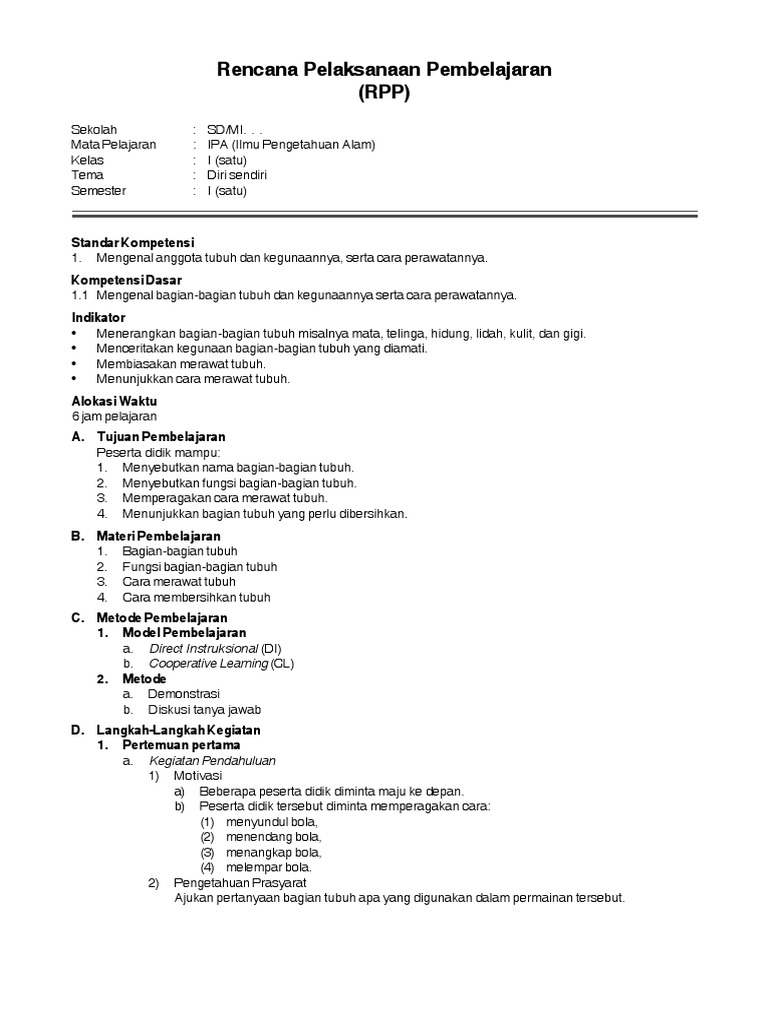 RPP IPA Kelas 1 | PDF | Seni & Disiplin Bahasa | Kajian Bahasa Asing
