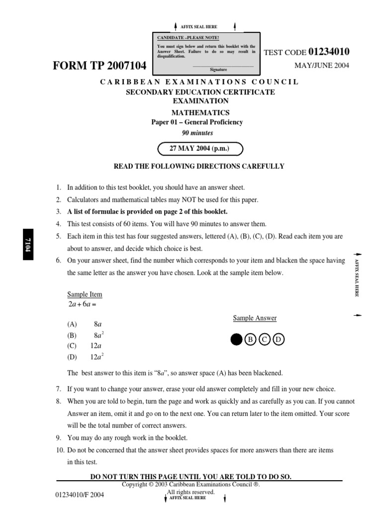 CXC Maths MC 2004 To 2011 | Download Free PDF | Sine | Trigonometric ...