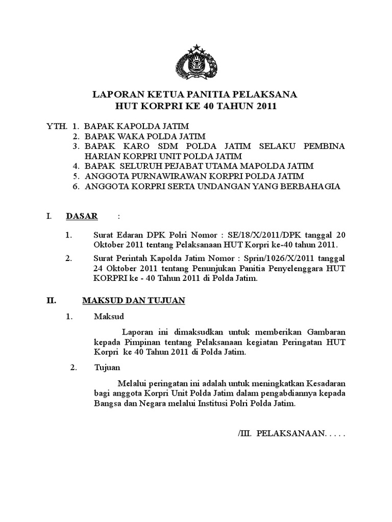 Laporan Singkat Ketua Hut Korpri 40 | PDF