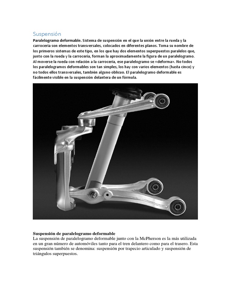 Suspensión de paralelogramo deformable: descripción y componentes clave ...