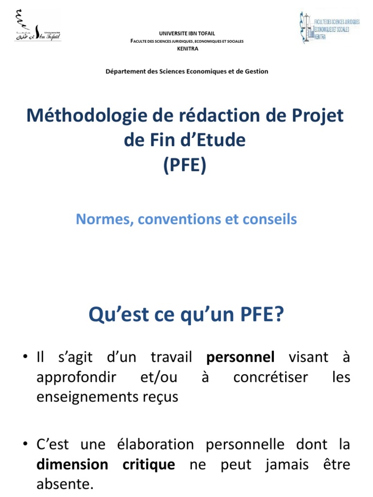 Methodologie de Redaction de Projet de Fin d’Etude PFE | Lecture ...