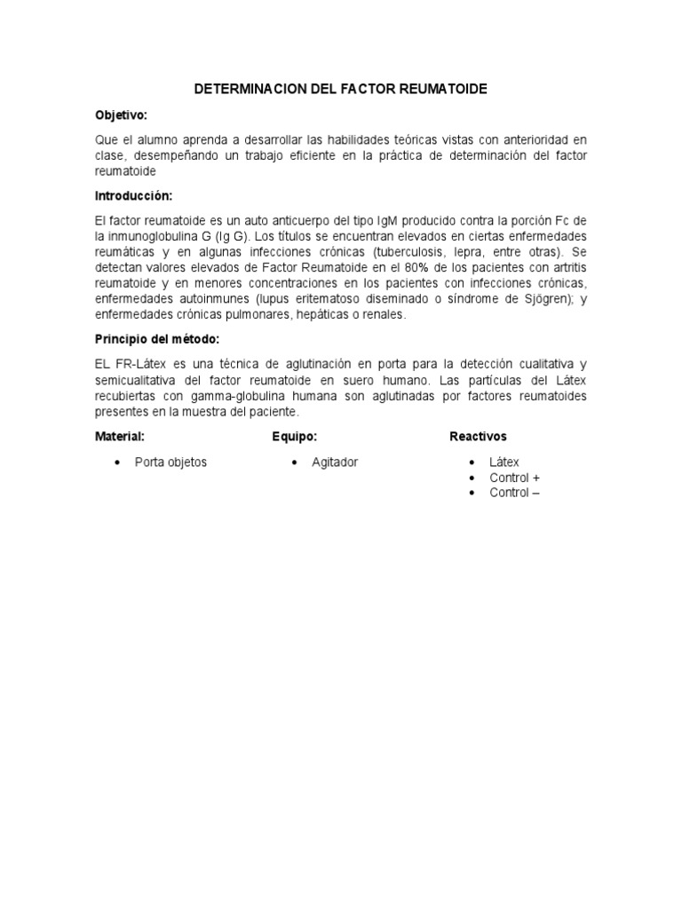 Determinacion Del Factor Reumatoide | PDF
