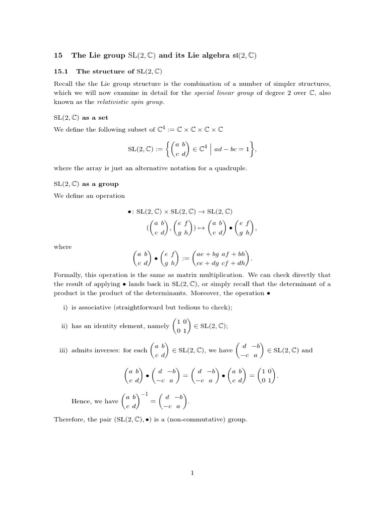 Lecture 15 - The Lie Group SL (2, C) and Its Lie Algebra SL (2, C ...