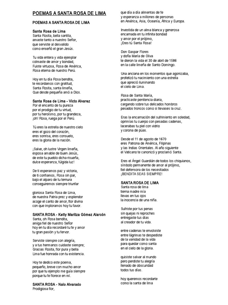 Poemas a Santa Rosa de Lima | Amor | Religión y creencia