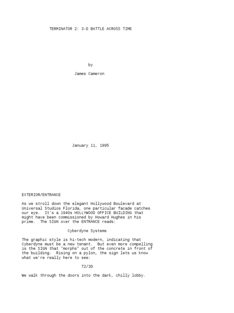 Terminator 2 - 3D Battle Across Time (01-11-1995) - James Cameron | PDF ...