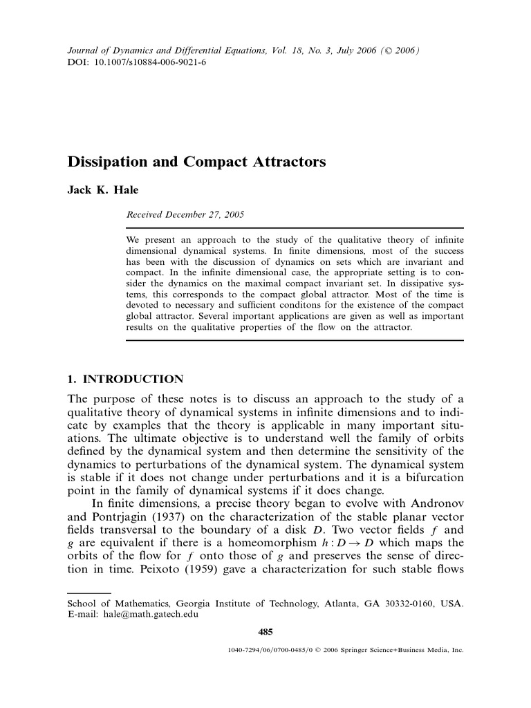 Dissipation and Compact Attractors | PDF | Dynamical System | Attractor