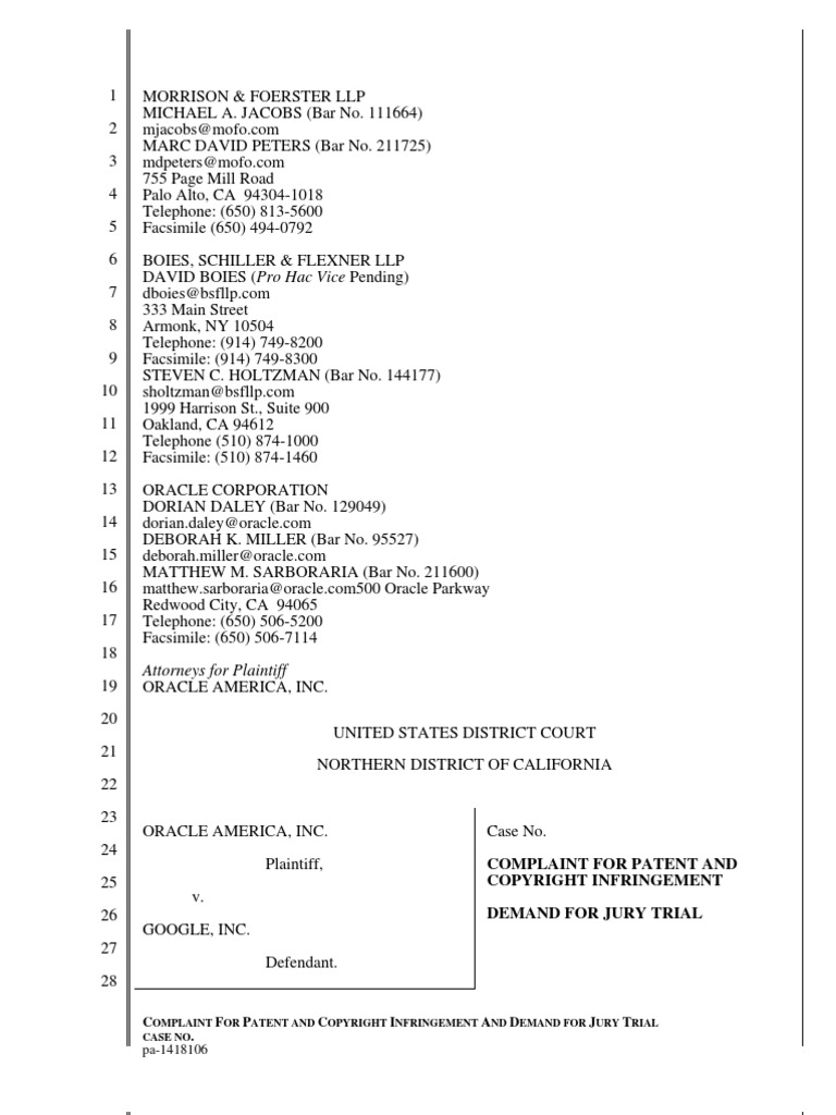 Oracle's Complaint Against Google For Java Patent Infringement | PDF ...