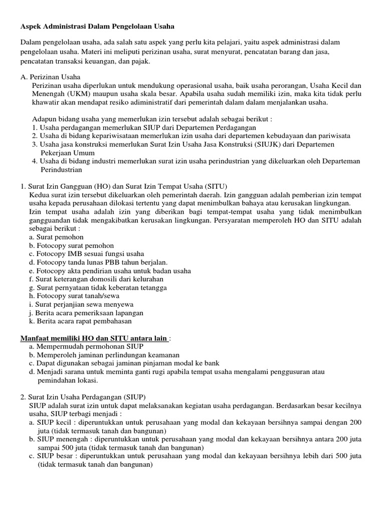 Aspek Administrasi Dalam Pengelolaan Usaha Pdf