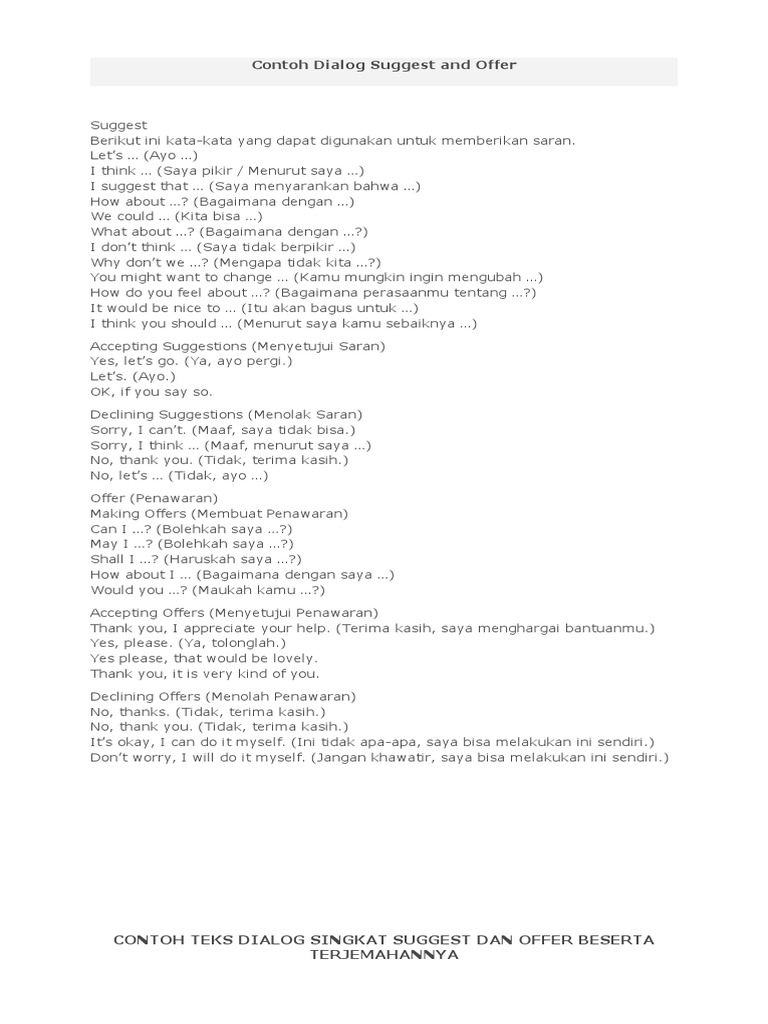Contoh Dialog Suggest and Offer | PDF