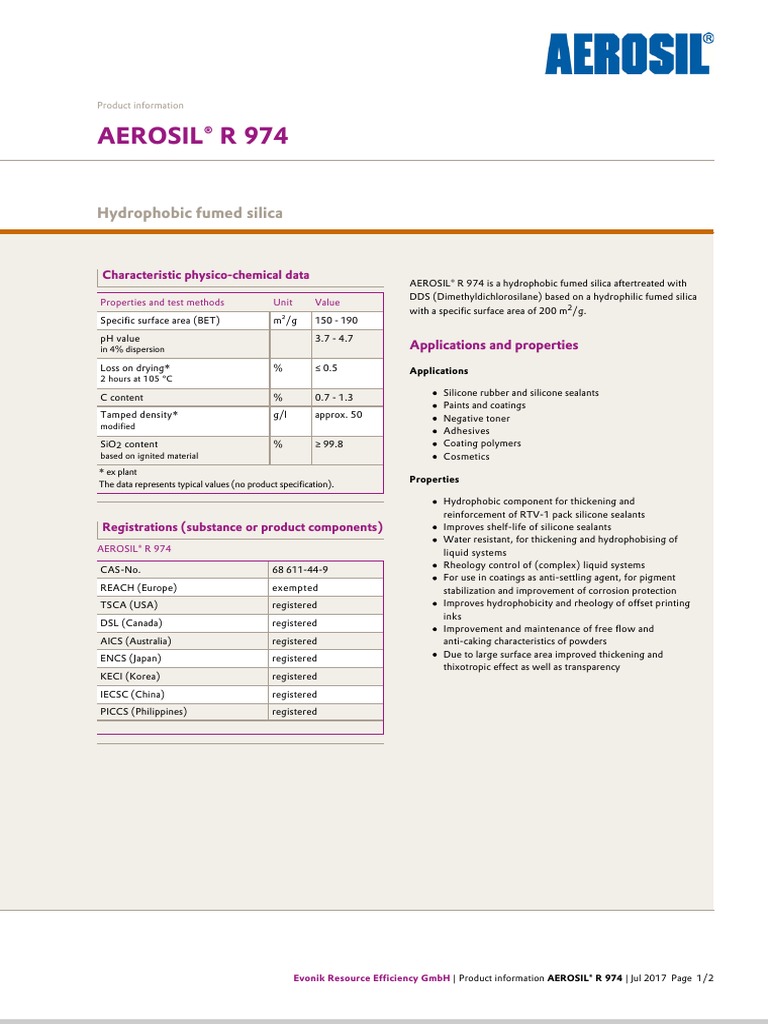 Aerosil R 974 - Evonik PDF | PDF | Silicone | Rheology
