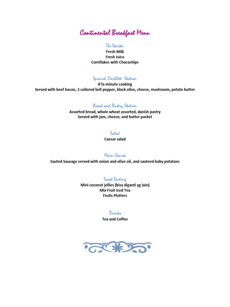 Continental Breakfast Menu Options | PDF