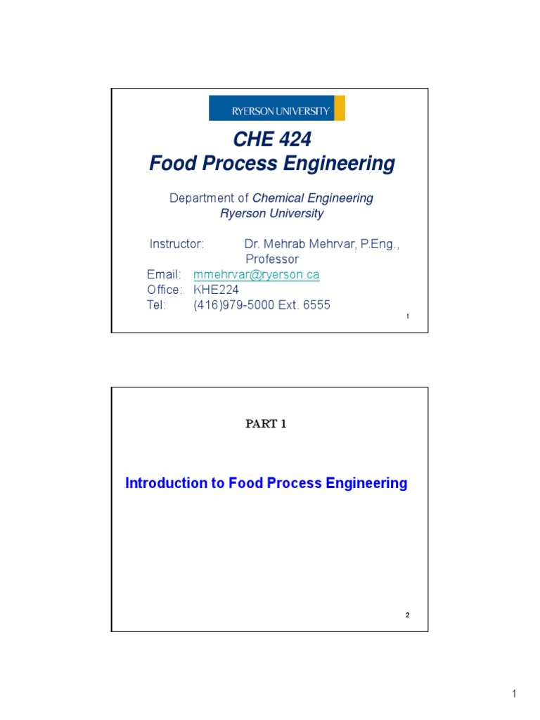 CHE 424 Food Process Engineering: Department of Chemical Engineering ...