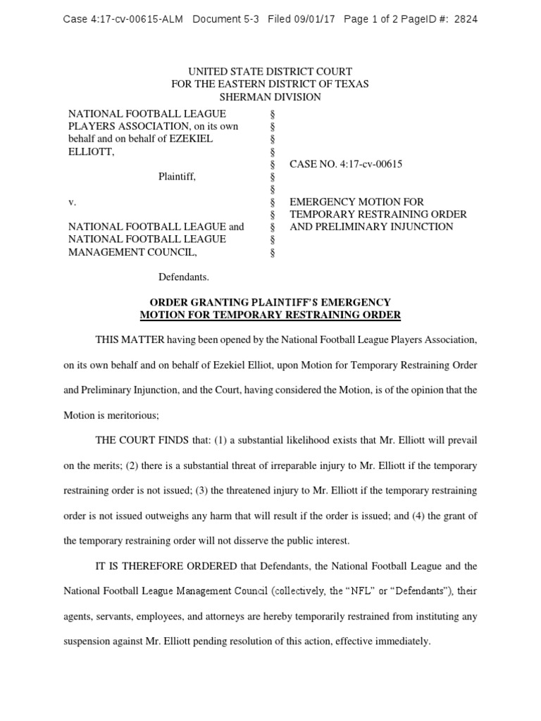 Elliott Restraining Order Granted | PDF | Injunction | Restraining Order