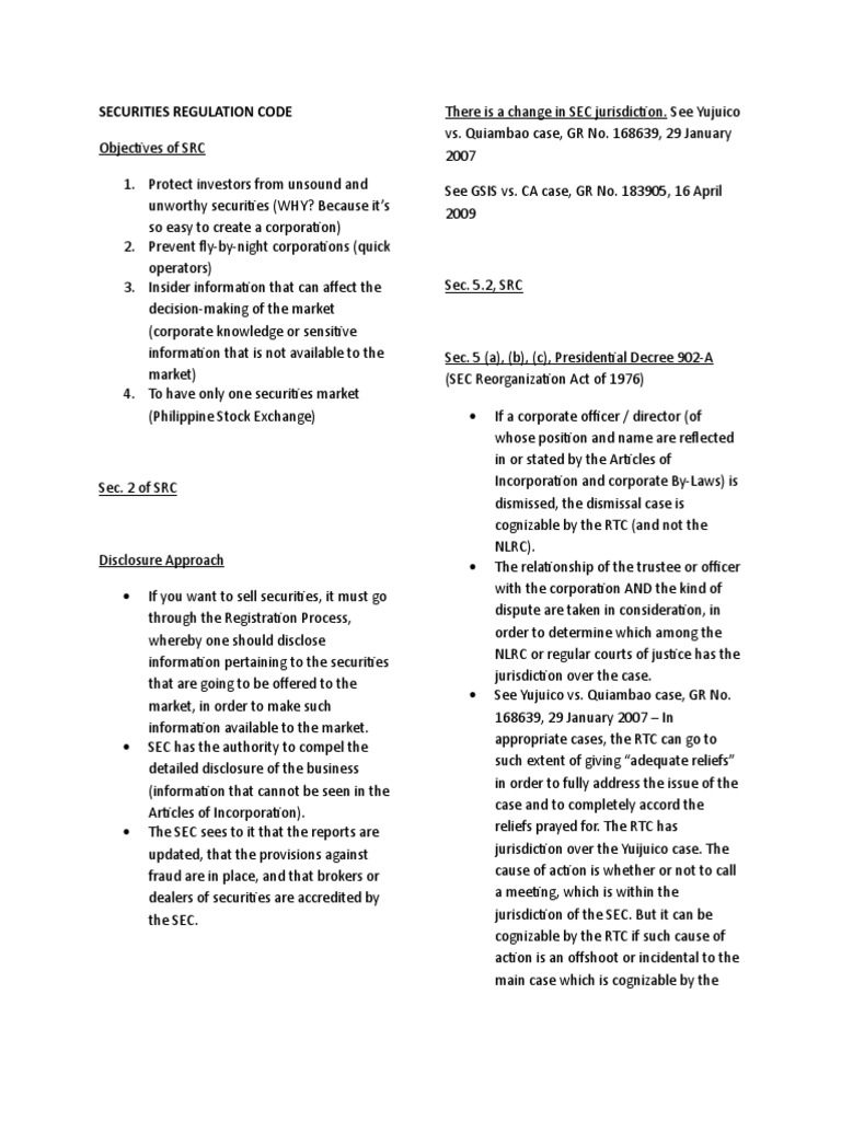 Securities Regulation Code - Notes | PDF | Securities (Finance) | U.S ...