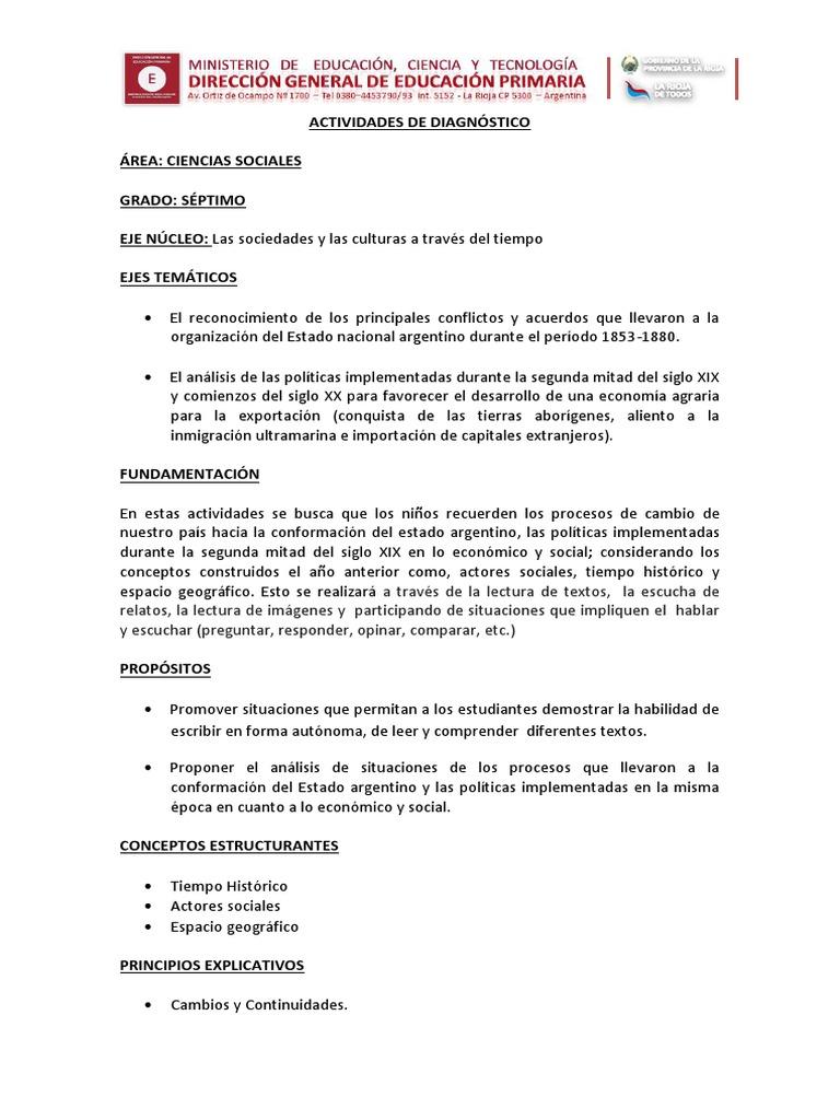 Actividades Diagnósticas en Ciencias Sociales 7° | PDF | Sociedad ...