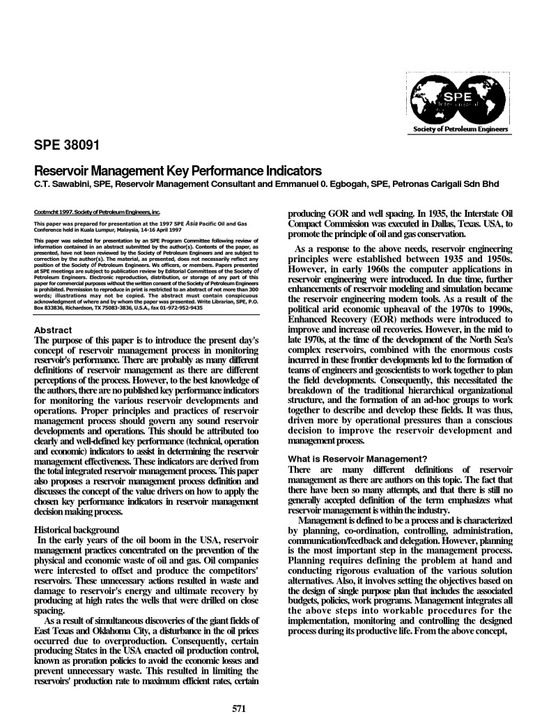 Reservoir Management Key Performance Indicators | PDF | Petroleum ...