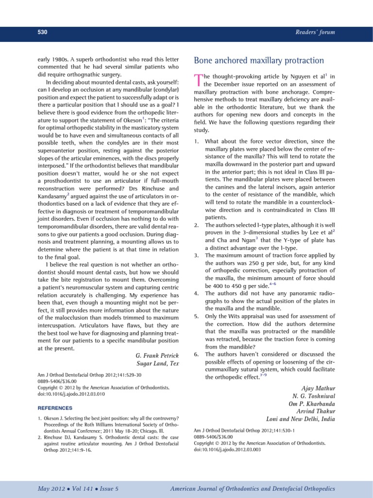 Bone Anchored Maxillary Protraction 2012 American Journal of ...