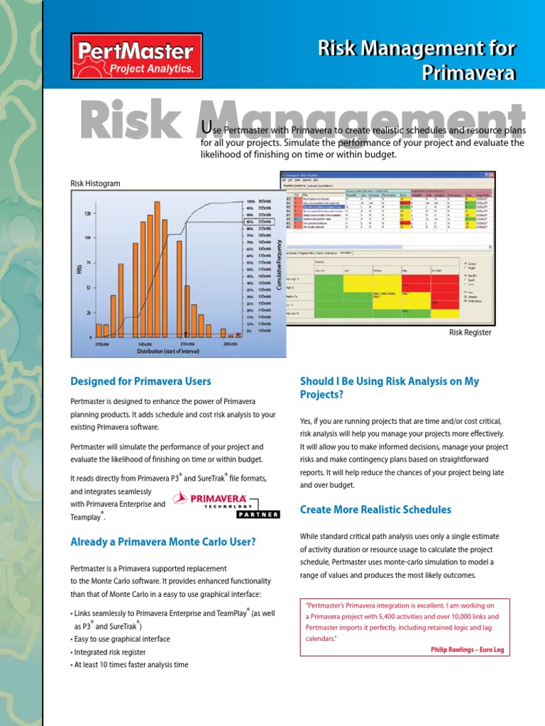 Pertmaster For Primavera Brochure PDF | PDF | Monte Carlo Method | Risk ...