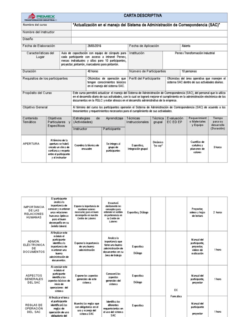 3 Carta Descriptiva Ejemplo