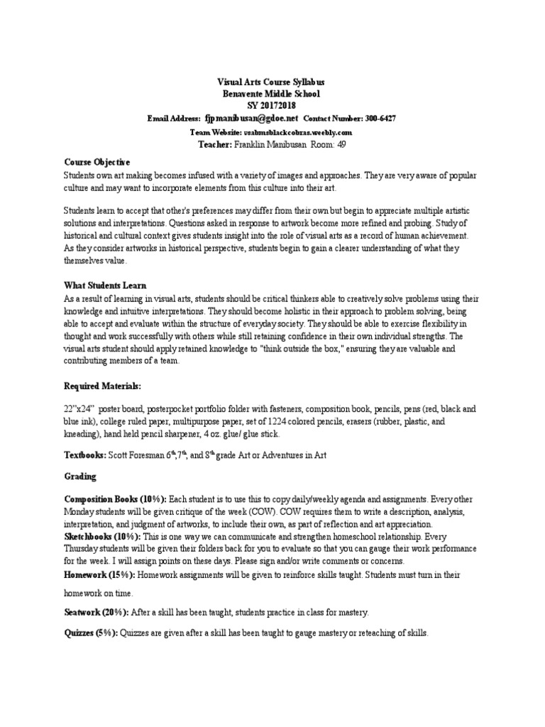 Visualartscoursesyllabus 3 | PDF | Cognition | Psychology