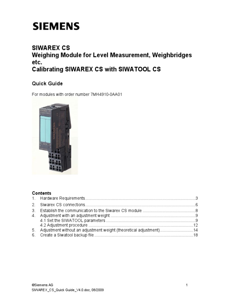 SIWAREX CS Quick Guide V4 0 PDF | PDF | Weight | Calibration