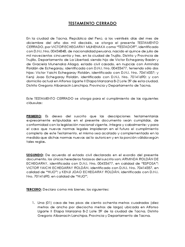 Testamento Cerrado | PDF | Voluntad y testamento | Información del gobierno