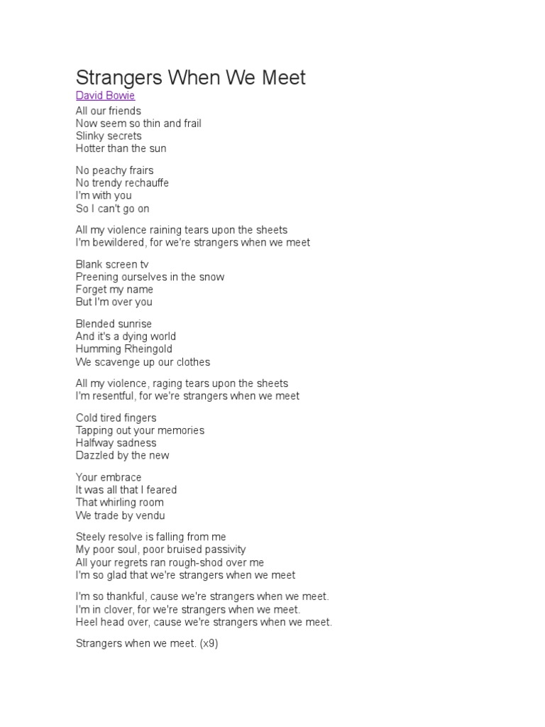 Strangers When We Meet: David Bowie Lyrics | PDF