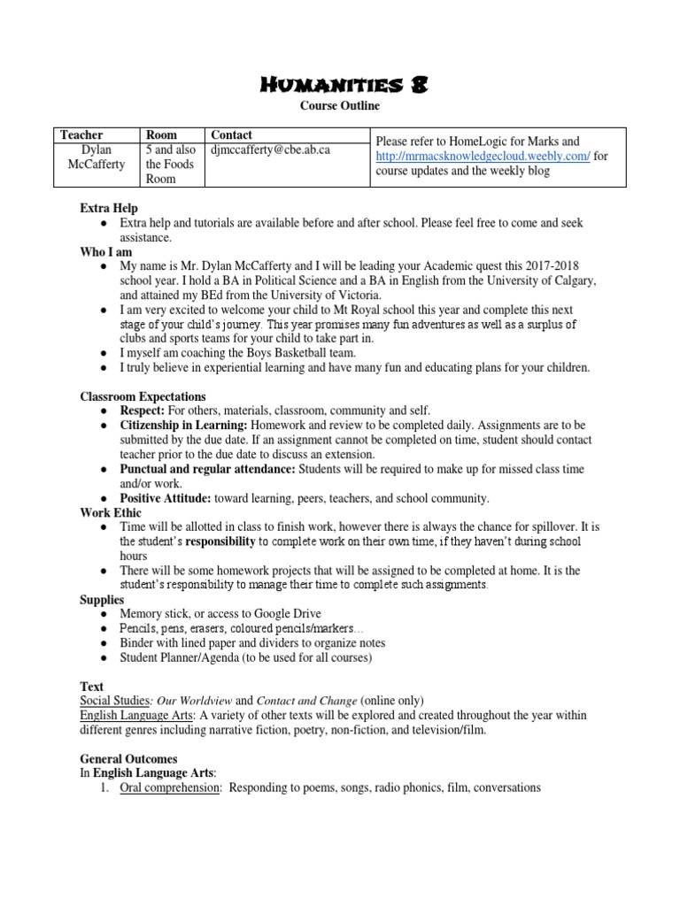 17-18 8 Hum Course Outline | PDF | World View | Reading Comprehension