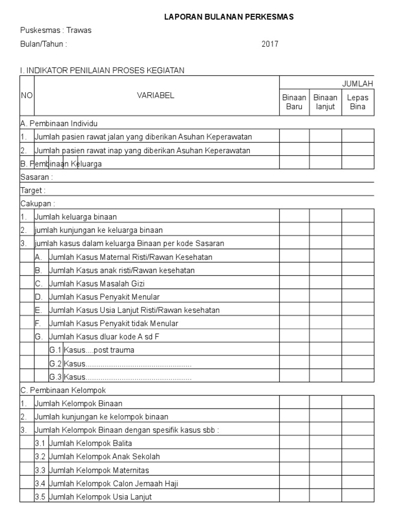 Format Laporan Bulanan Perkesmas | PDF