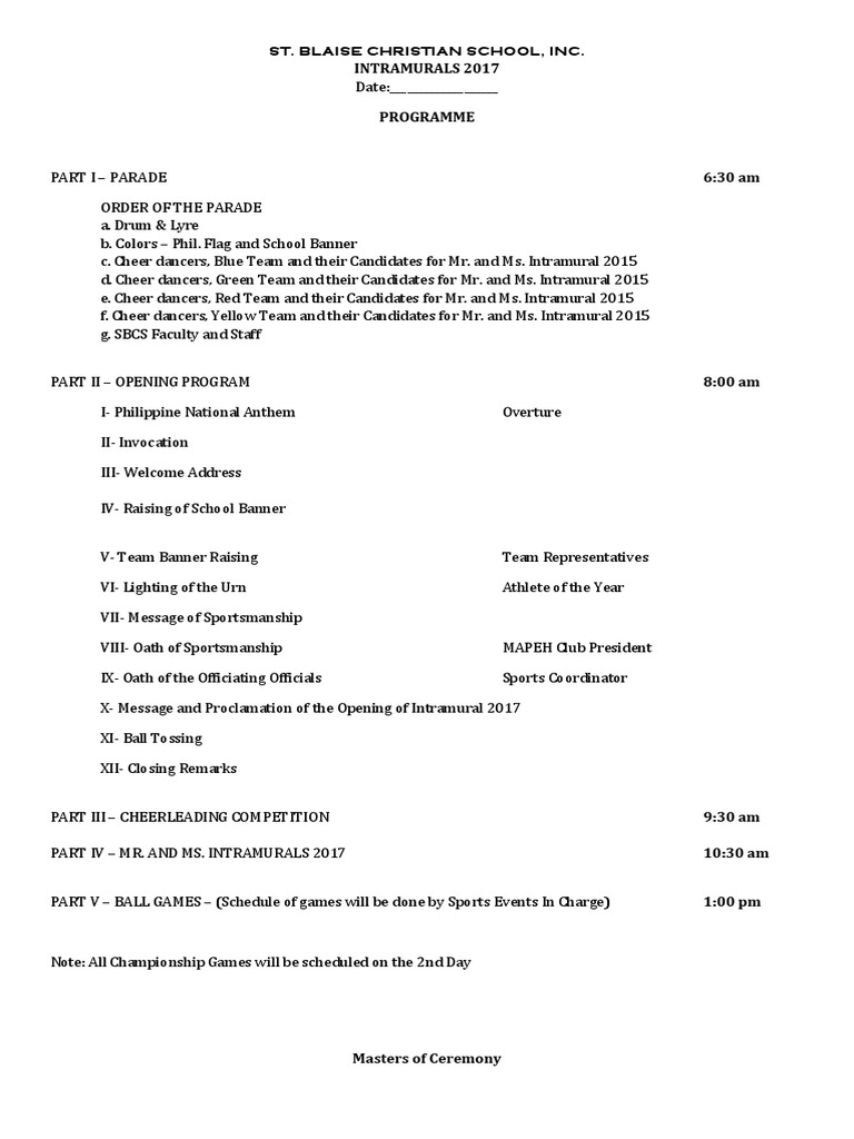 Proposed INTRAMS Program 2017 | Cheerleading | Sports