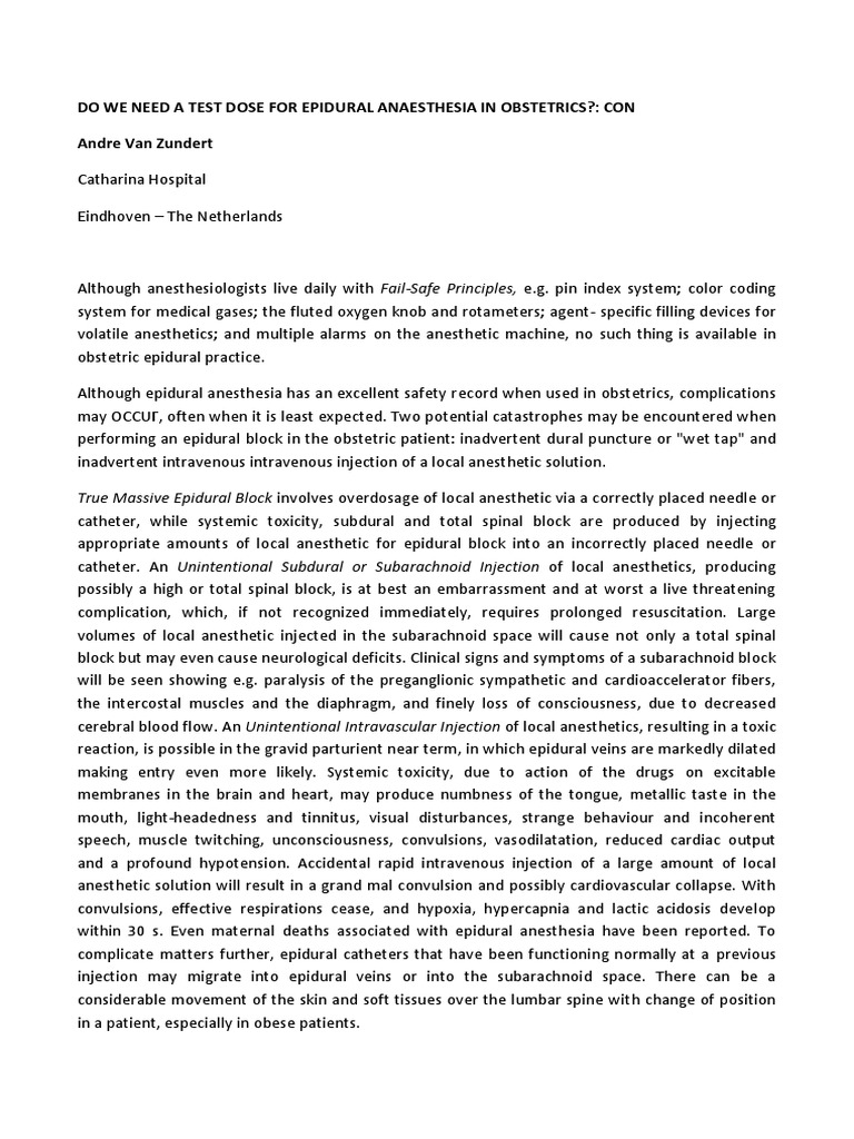 Test Dose | PDF | Anesthesia | Health Care