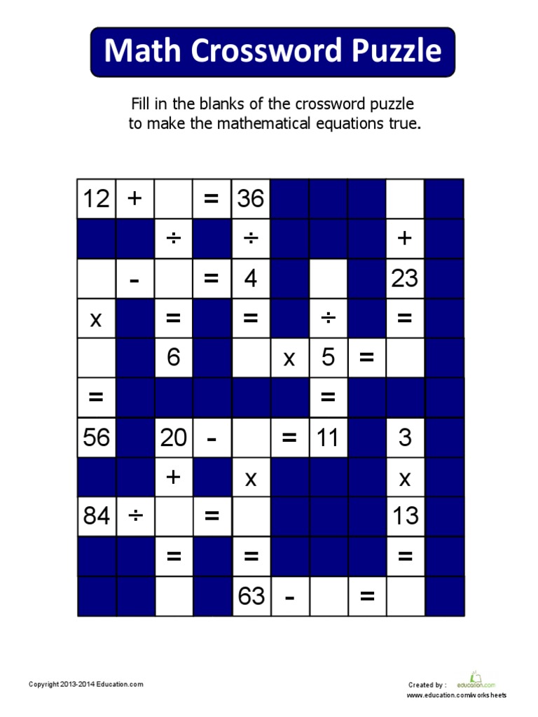 Math Crossword Puzzles