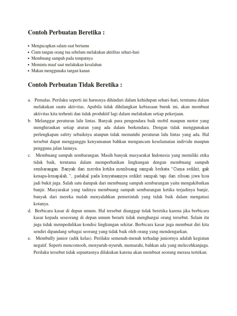 Contoh Perbuatan Beretika | PDF