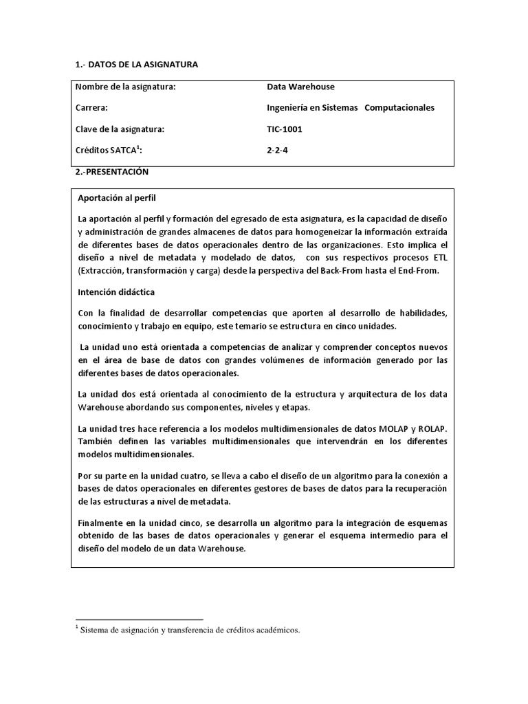 Temario de Data Warehouse | Descargar gratis PDF | Almacén de datos | Bases de datos