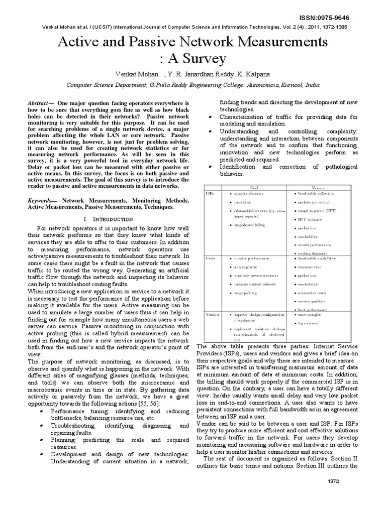 A Survey of Active and Passive Network Measurements: Characterizing ...